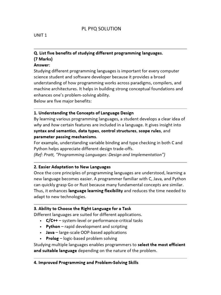 PL PYQ | PDF | Pointer (Computer Programming) | Data Type