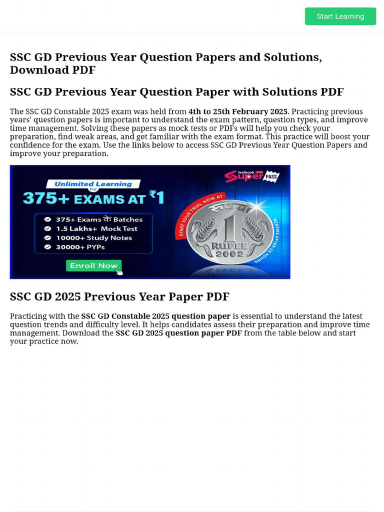 SSC GD Previous Year Question Papers and Solutions, Download PDF | PDF