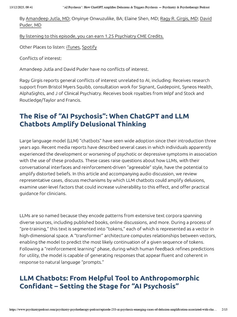 "AI Psychosis" - How ChatGPT Amplifies Delusions & Triggers Psychosis ...