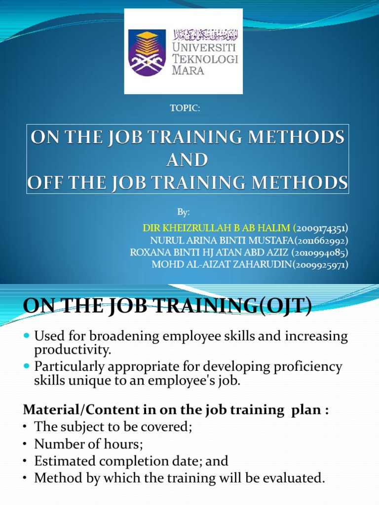 On The Job & Off The Job Training Methods | PDF | Educational Technology | Employment