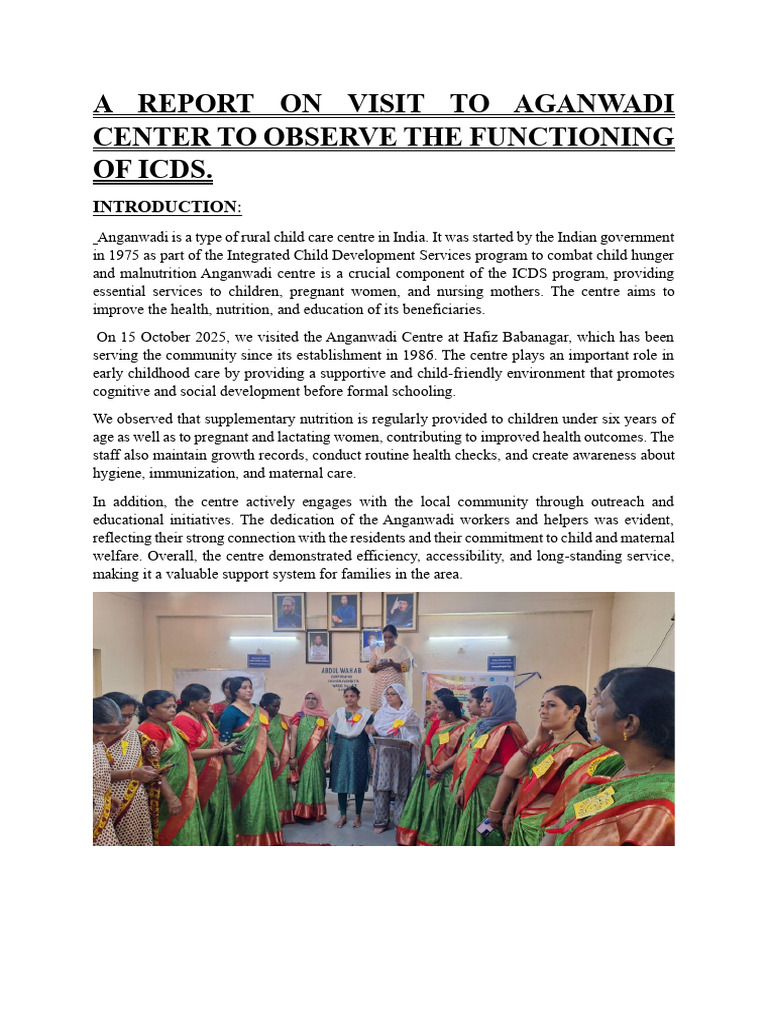 A Report On The Visit To Anganwadi Centre To Observe Services Provided ...