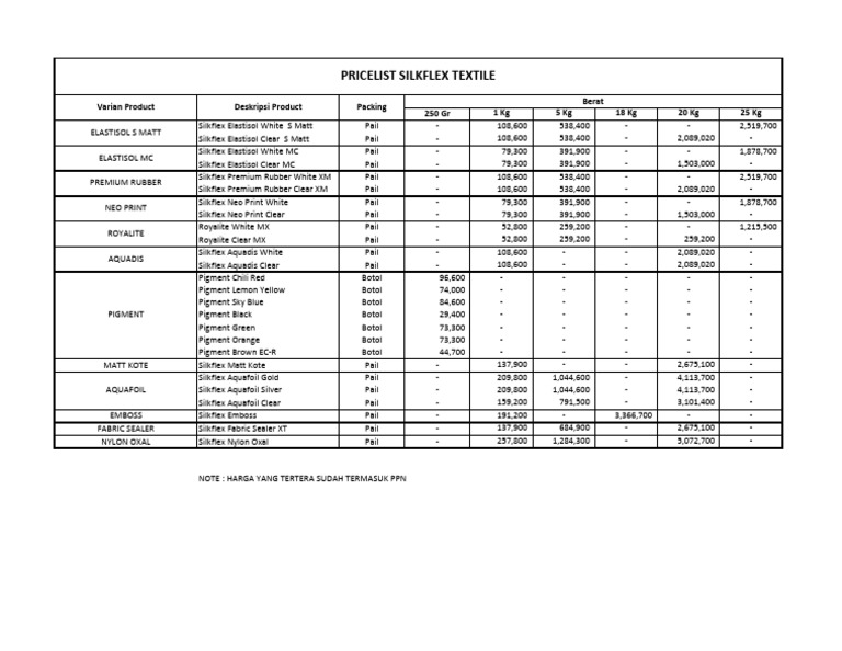 Silkflex Textile Product Price List | PDF | Image Processing | Color
