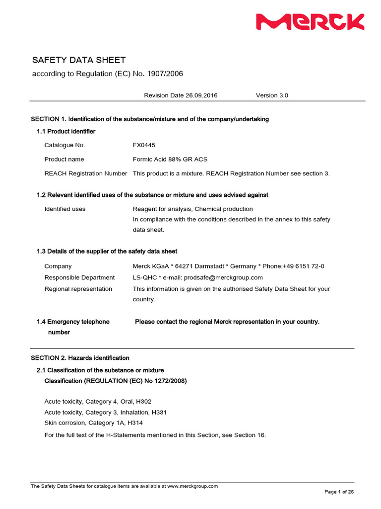 Formic Acid 88% Safety Data Sheet | PDF | Toxicity | Chemical Reactions