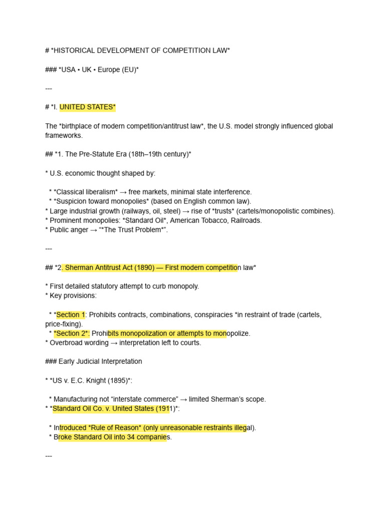 History of Competition Law in USA, UK, EU | PDF | Competition Law ...