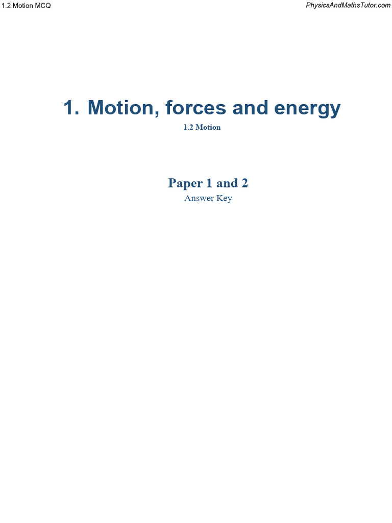 Motion MCQ Answer Key for Physics | PDF