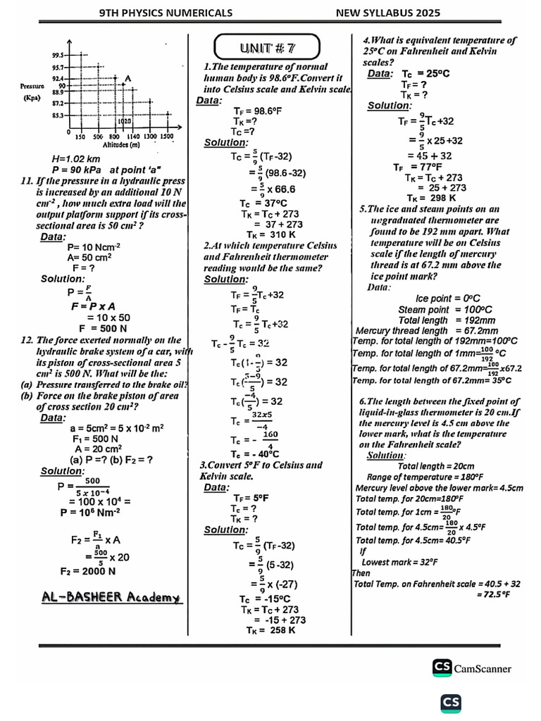 Numerical Problems From Chapter 1 To 7 Class 9th Physics | PDF