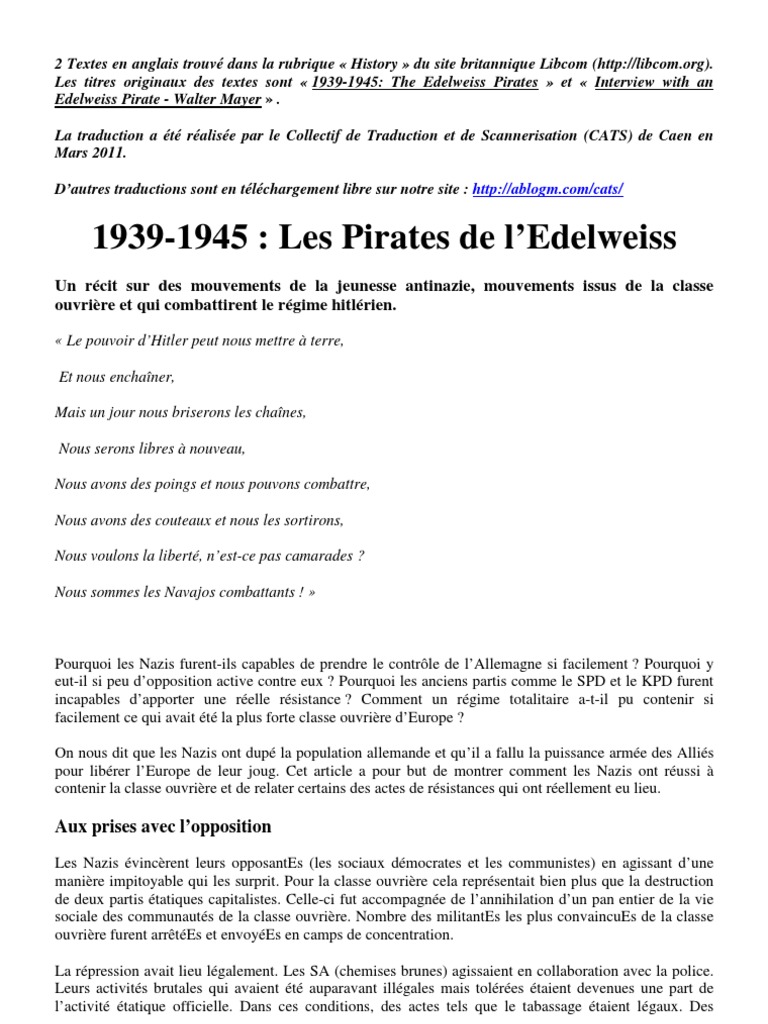 Résistance ouvrière face aux Nazis (1939-1945) | PDF | Nazisme ...