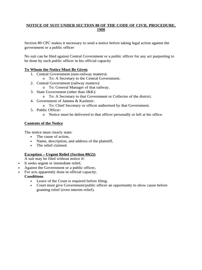 Notice Under Section 80 of The Code of Civil Procedure | PDF | Will And ...