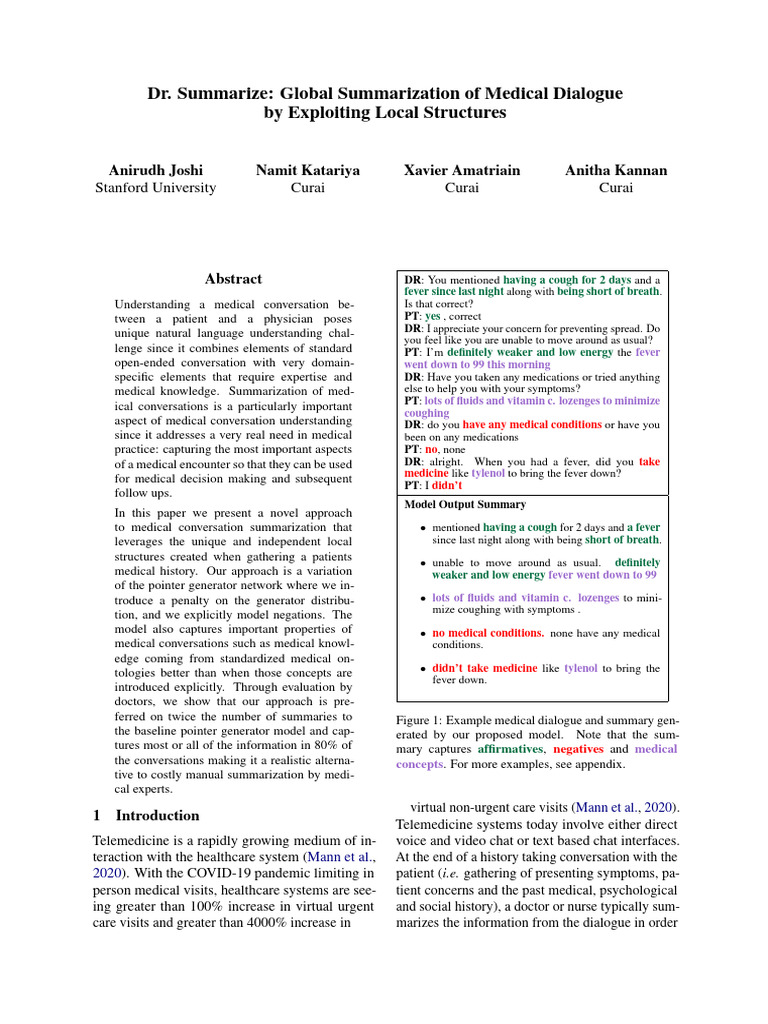 Dr. Summarize - Global Summarization of Medical Dialogue by Exploiting ...
