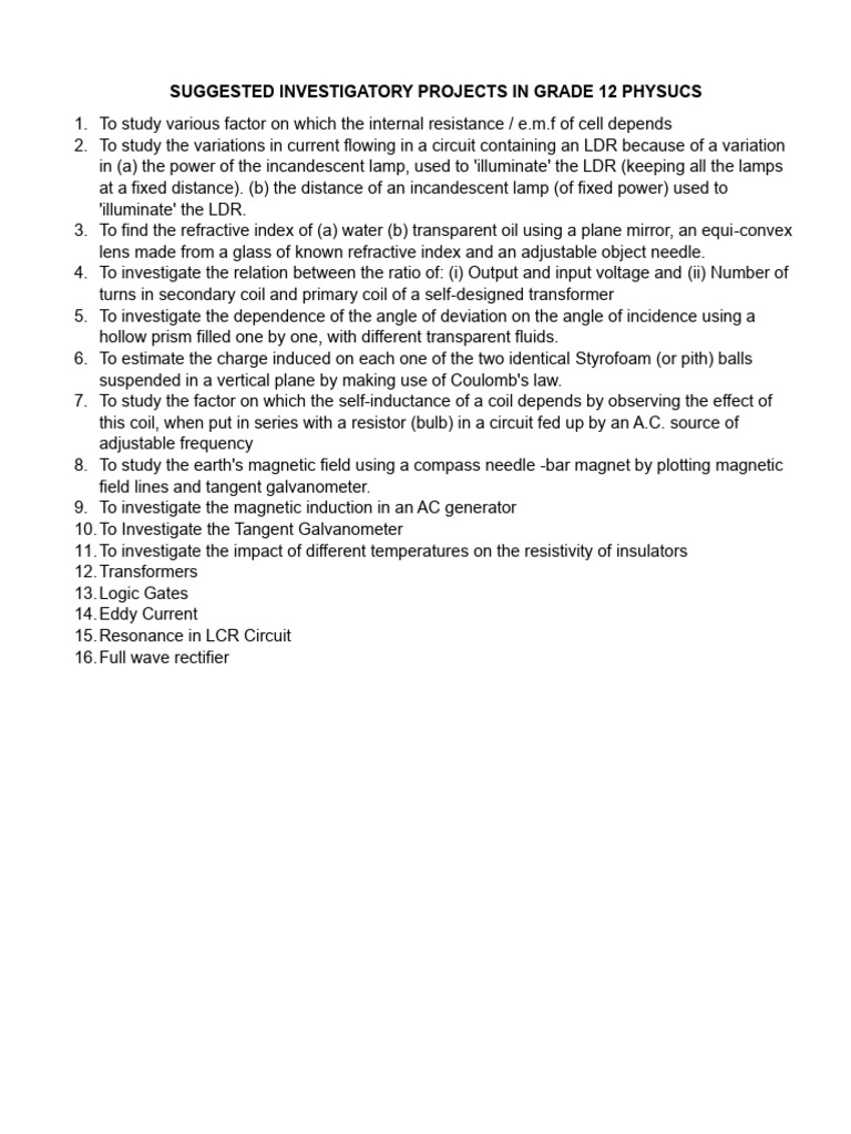 Investigatory Projects Lists | PDF