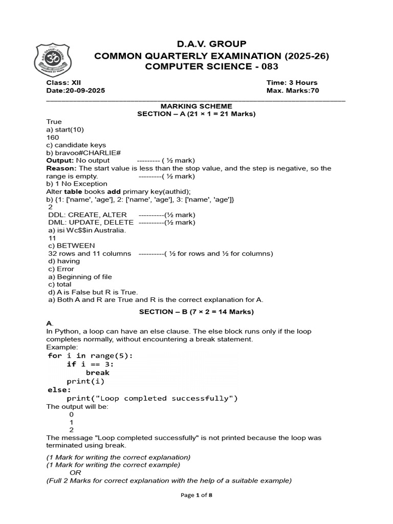 Class XII Computer Science Exam Paper | PDF | Scope (Computer Science ...