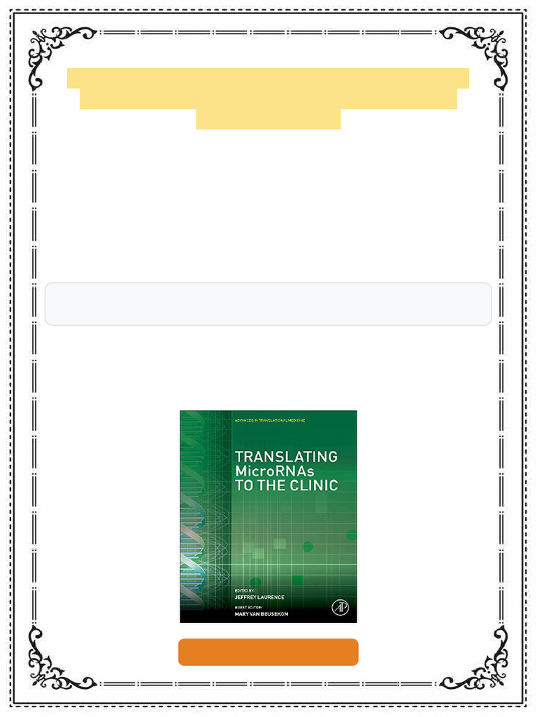 Translating MicroRNAs To The Clinic 1st Edition Jeffrey Laurence Ebook ...