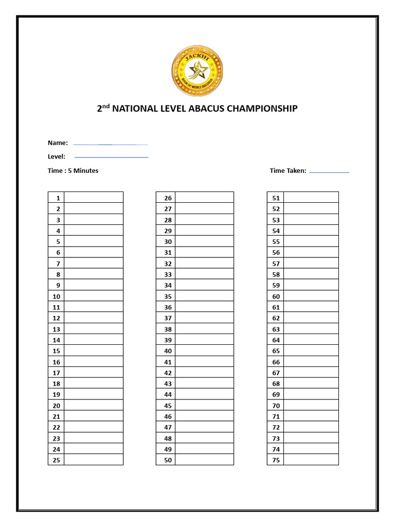 2nd National Level Abacus Championship | PDF
