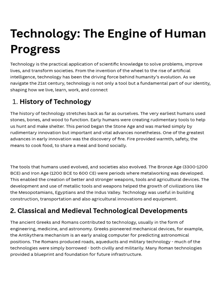 Technology The Engine of Human Progress | PDF | Information Age