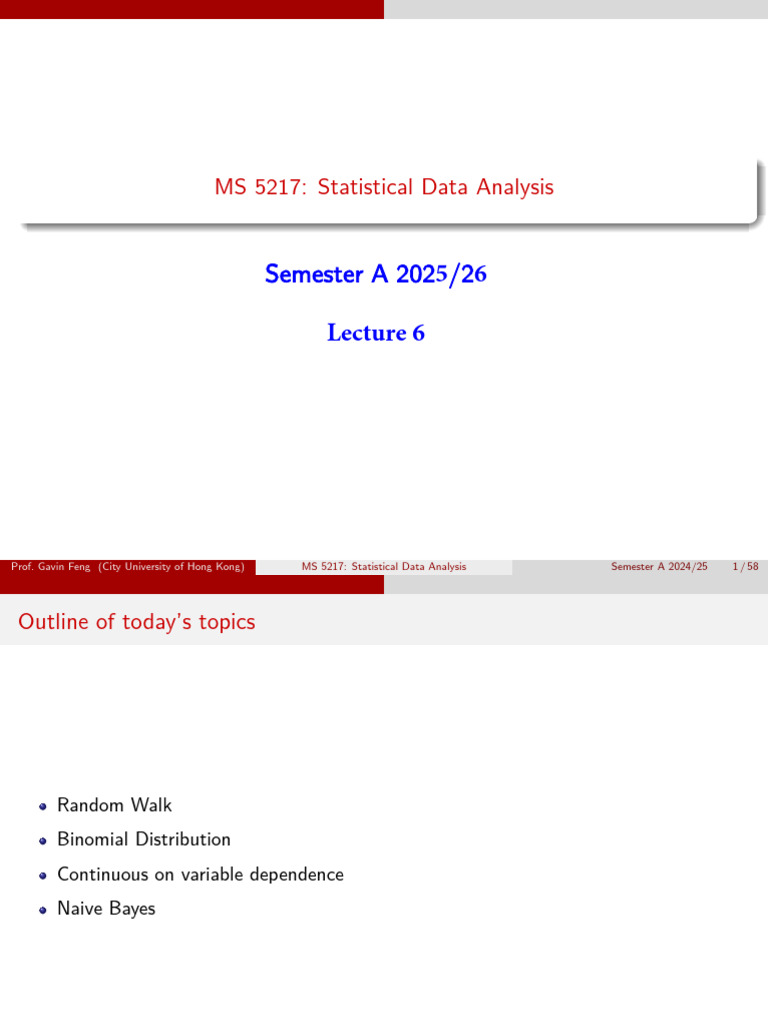 2025_Lecture 6 Slides | PDF | Probability Distribution | Statistics