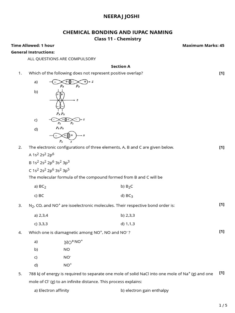 Chemical Bonding & IUPAC Naming Quiz | PDF | Ionic Bonding | Molecules