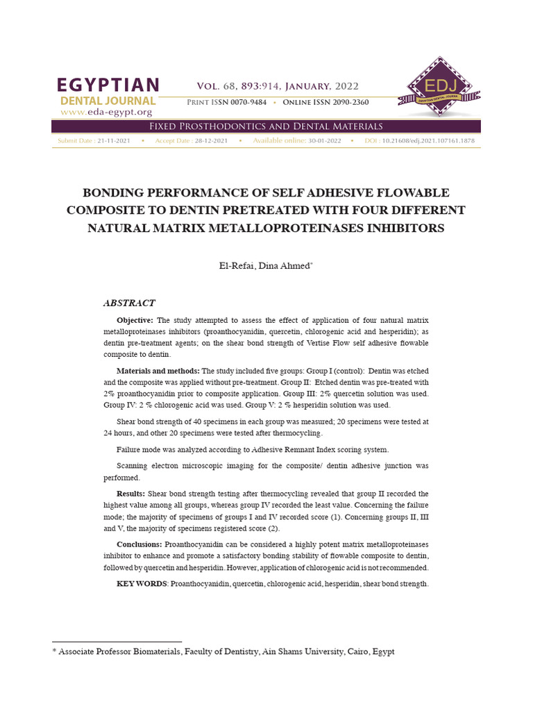 Bond Strength of Flowable Composite with MMP Inhibitors | PDF | Dental ...
