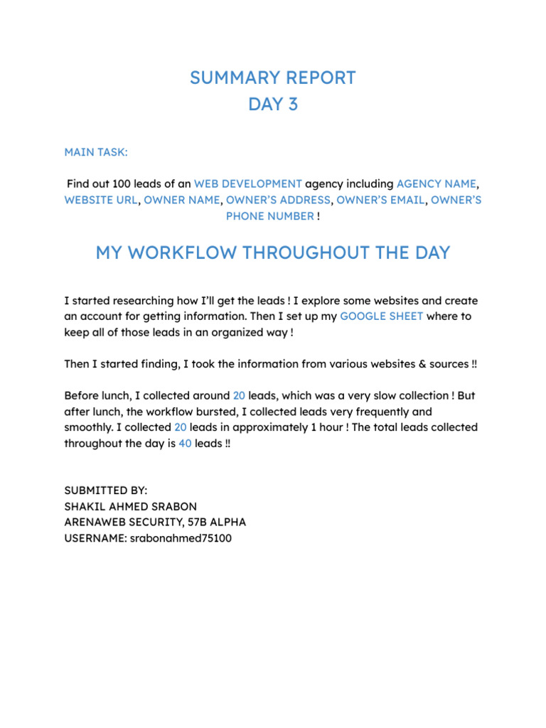 Day 3 Lead Collection Report: 40 Web Agencies | PDF