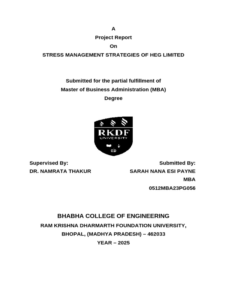 Stress & Inventory Management MBA Report | PDF