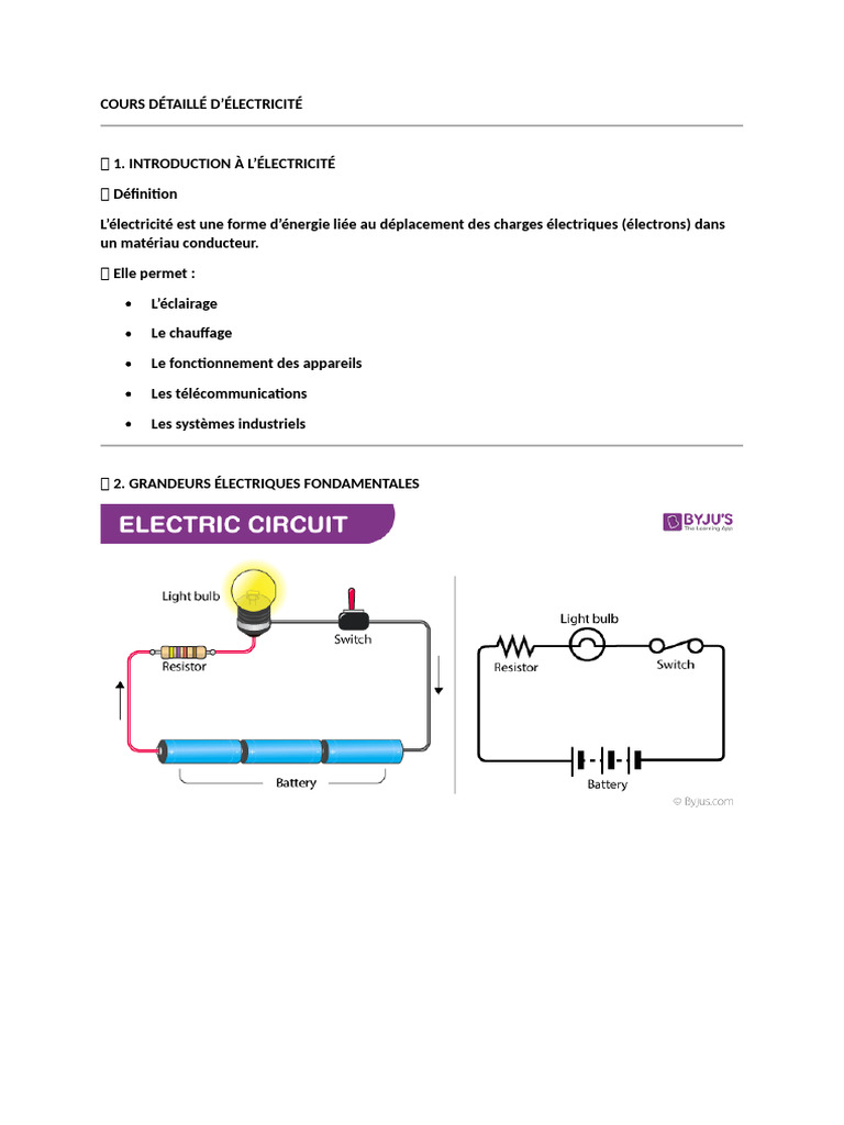 Cours Complet sur l'Électricité | PDF | Électricité | Courant électrique