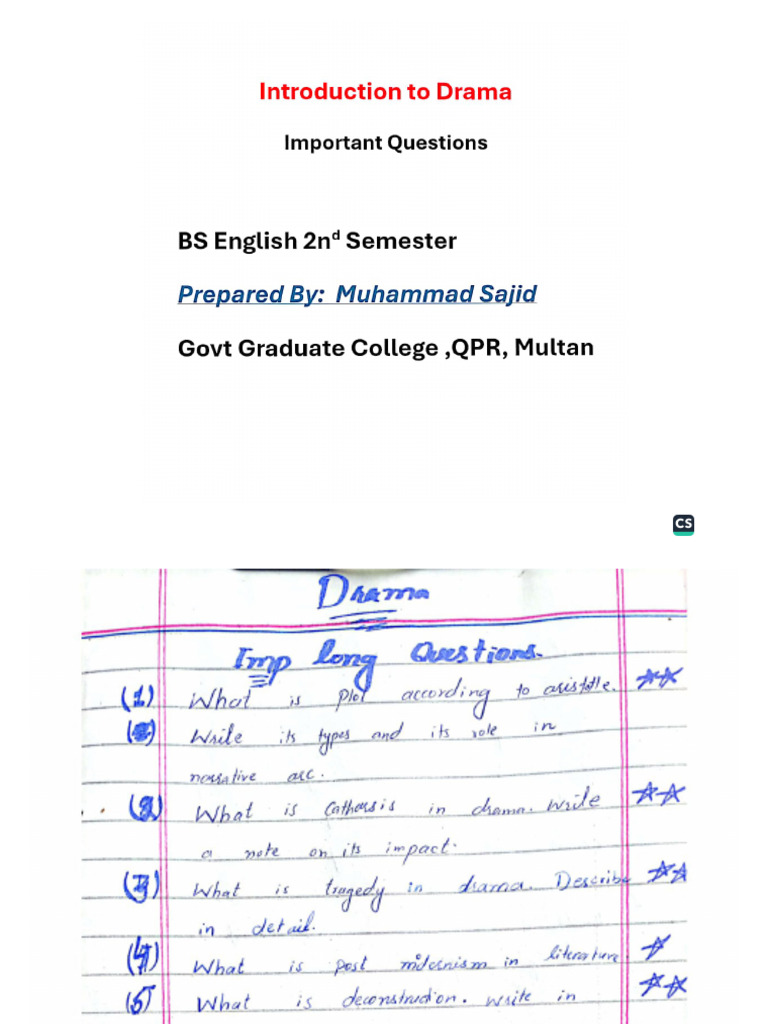 Notes Introduction To Drama 2nd Semester | PDF