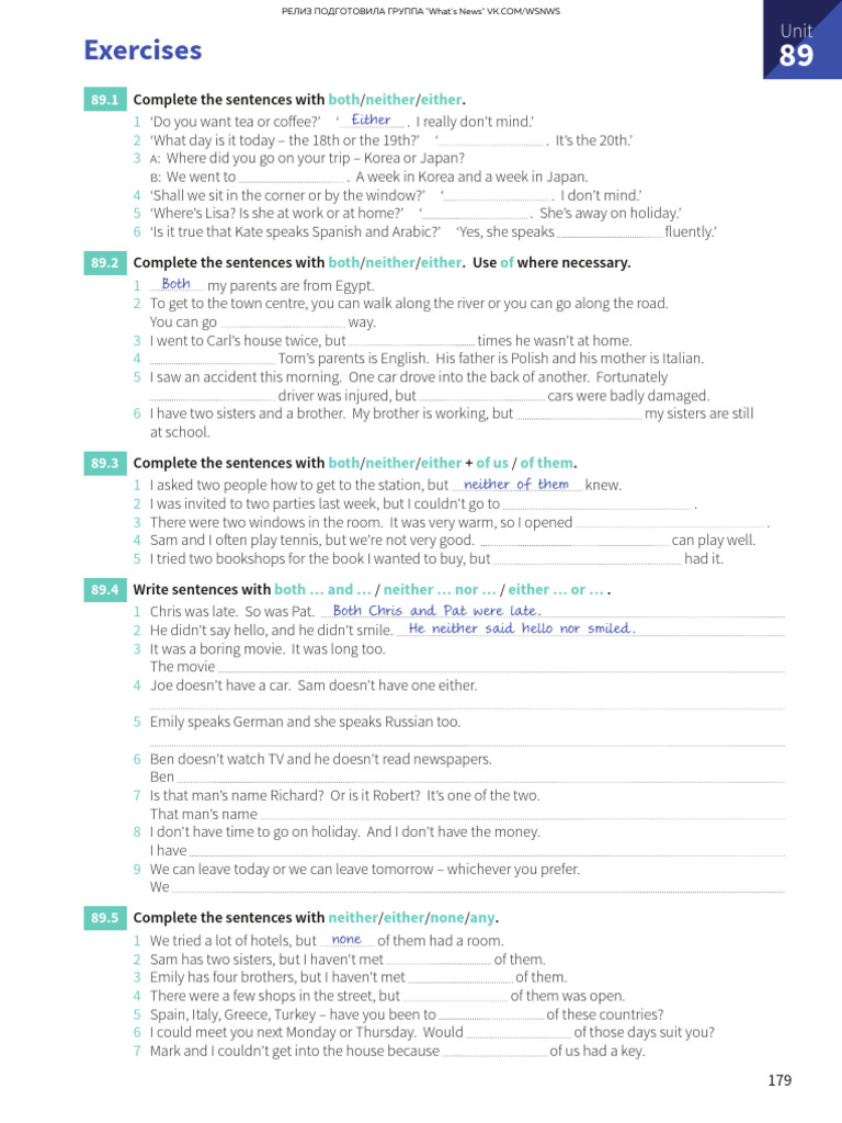 Exercises on Both, Neither, Either Usage | PDF