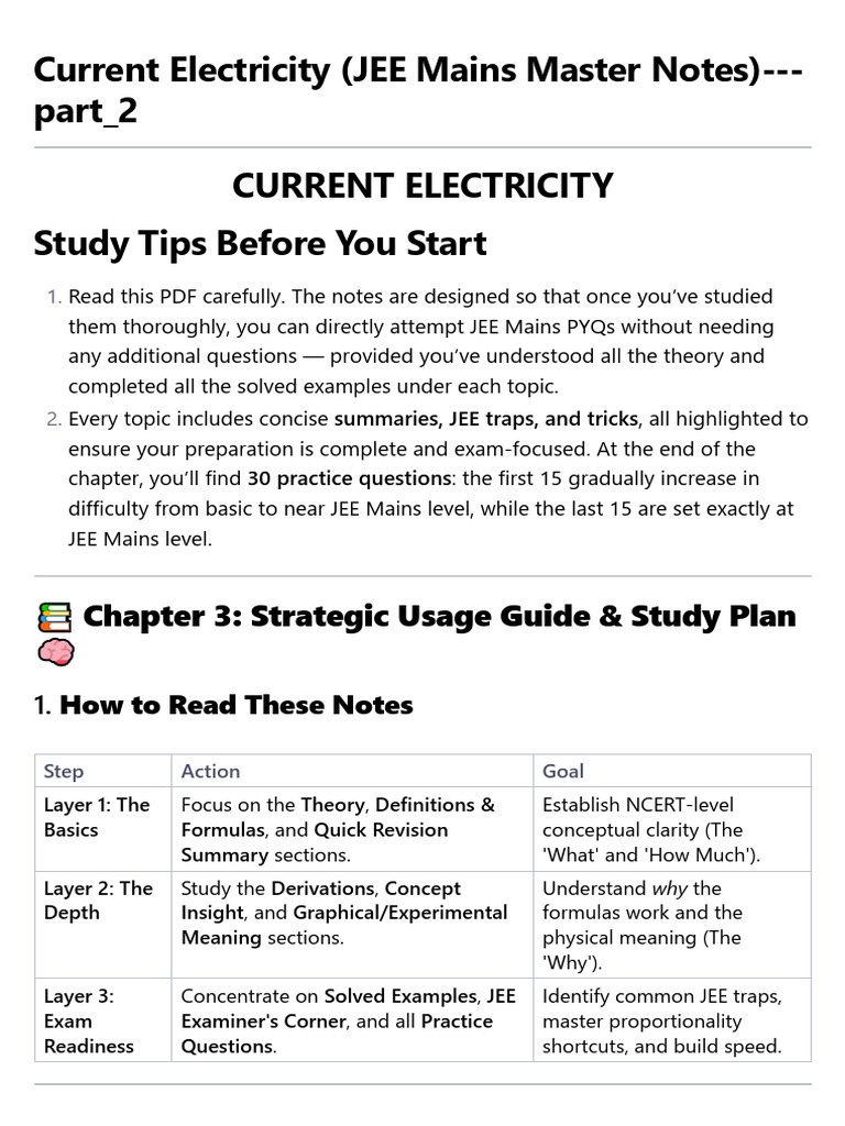 JEE Mains Current Electricity Notes | PDF | Series And Parallel ...