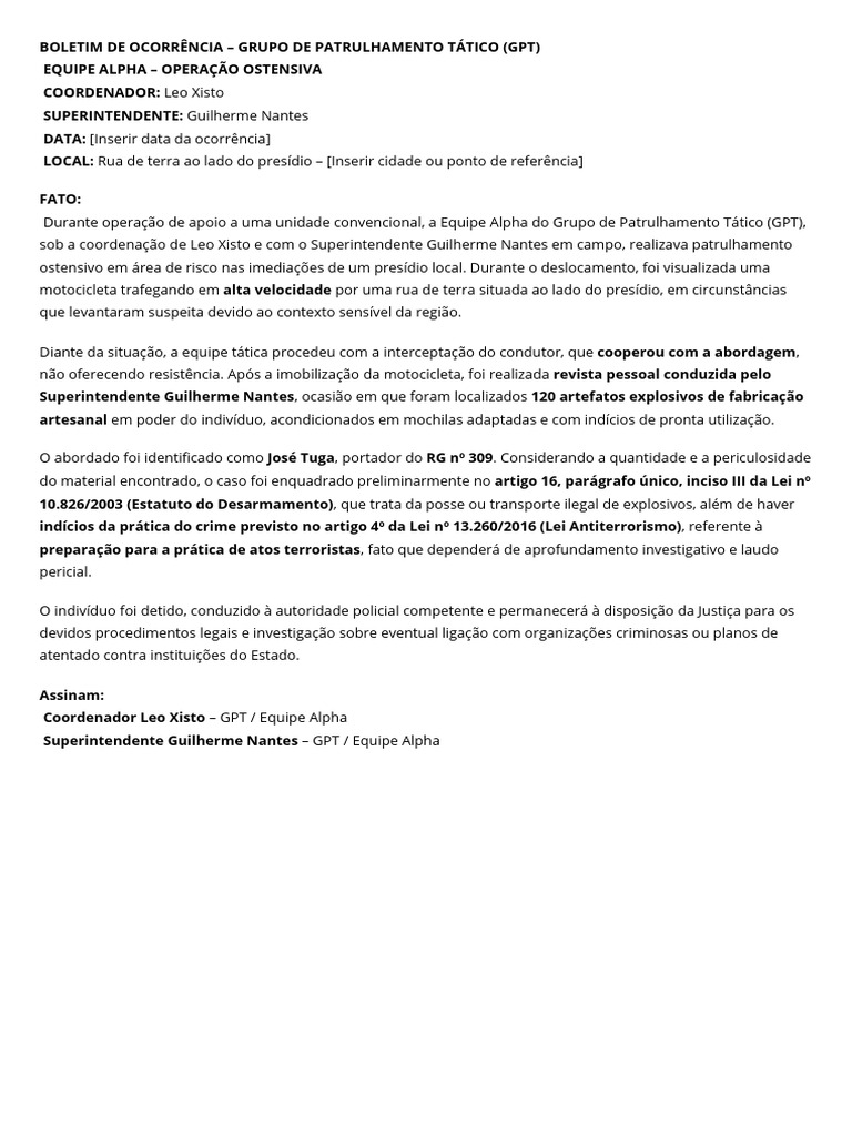 Interceptação de Suspeito com Explosivos | PDF