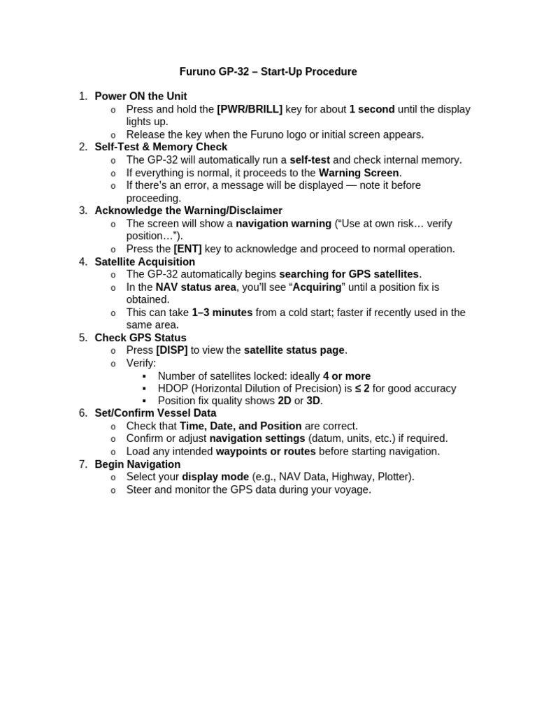 Furuno GP 32 Start Up Procedure | PDF