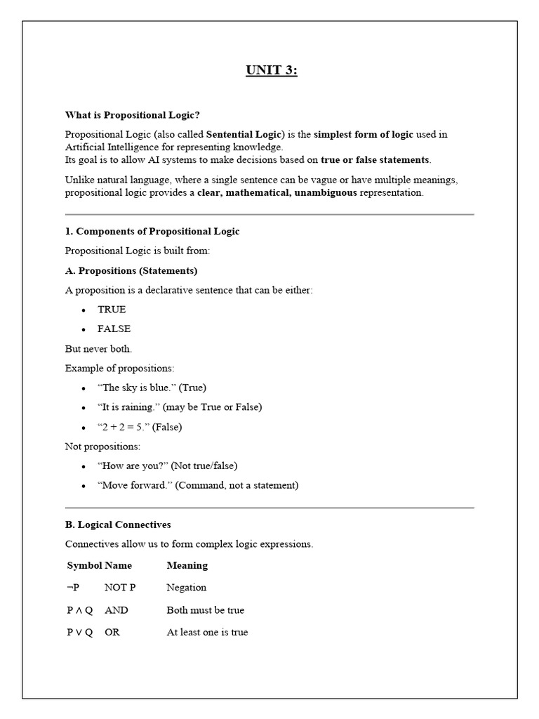 UNIT 3 Notes | PDF | Logic | Inference