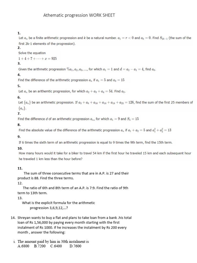 Arithmetic Progression Problems and Solutions | PDF