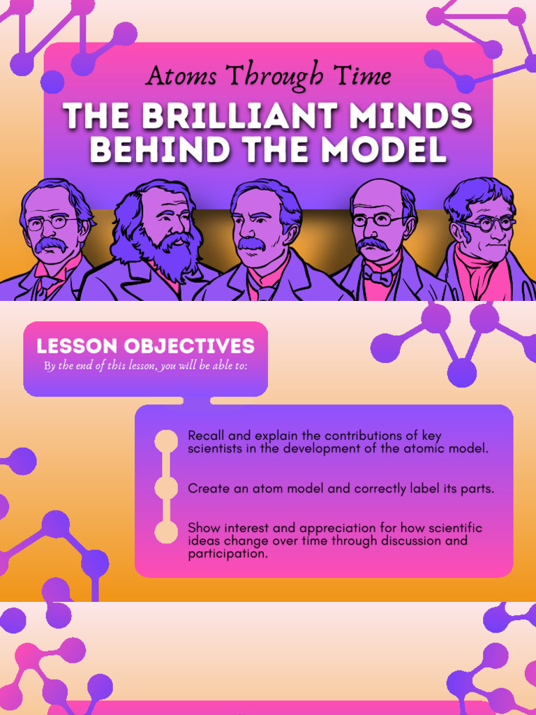 The History of The Atomic Model Presentation in A Pink and Purple Hand ...