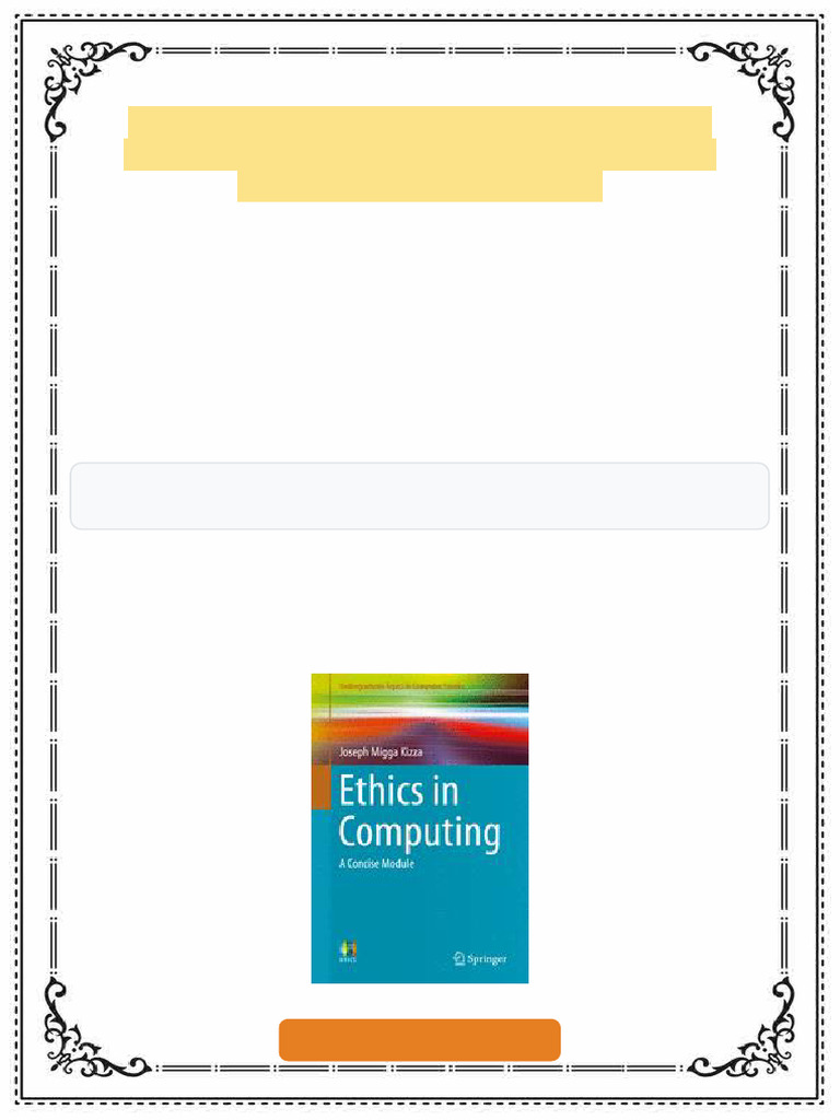 Ethics in Computing A Concise Module 1st Edition Joseph Migga Kizza ...