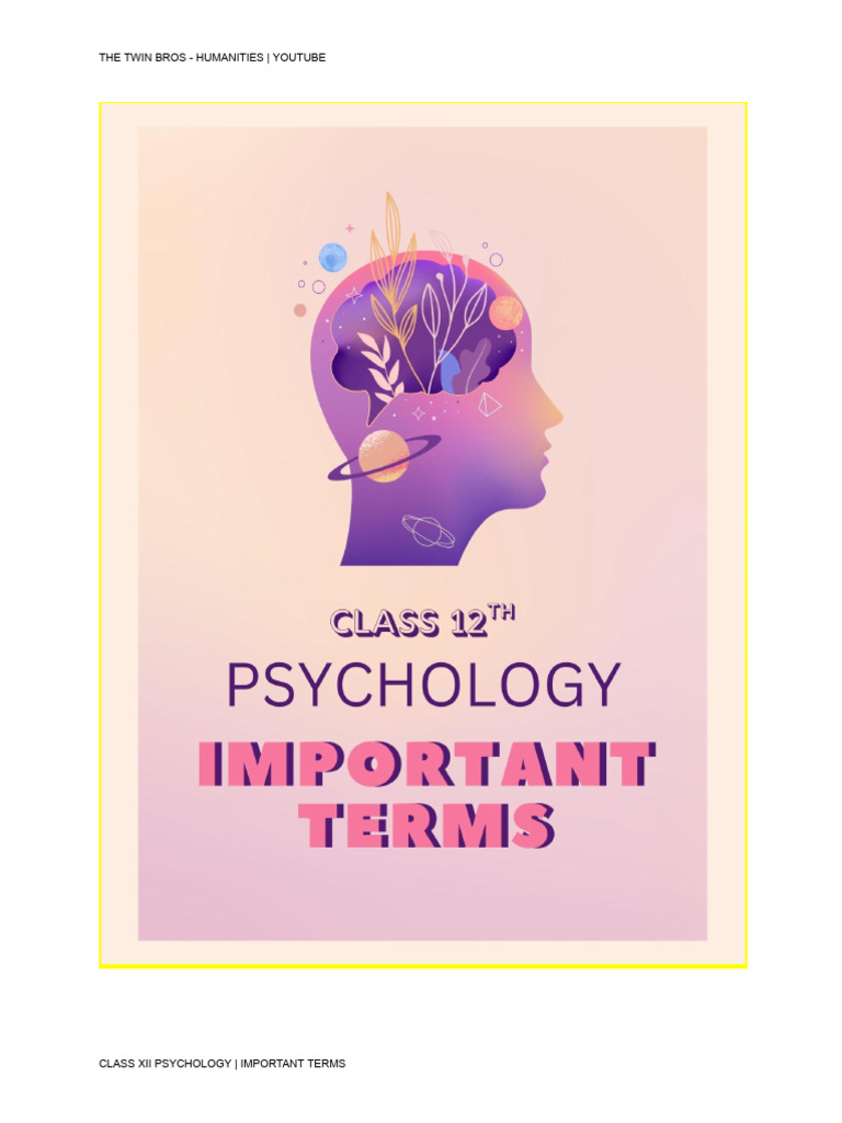 Class 12 Psychology Key Terms Guide | PDF | Psychotherapy | Mental Disorder