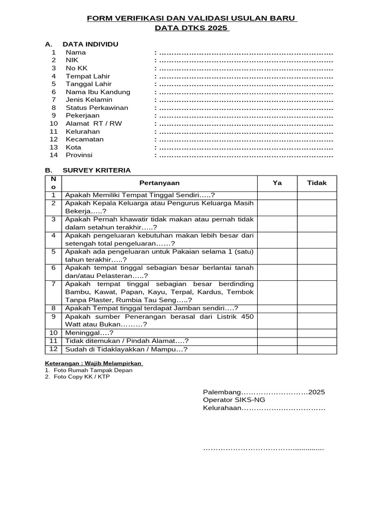 Blangko Verifikasi Dan Validasi Usulan Baru Dtks Edit | PDF