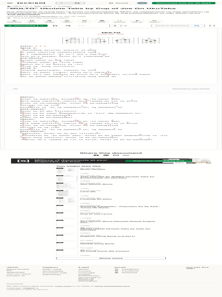 MULTO Ukulele Tabs by Cup of Joe On UkuTabs PDF 2 | PDF