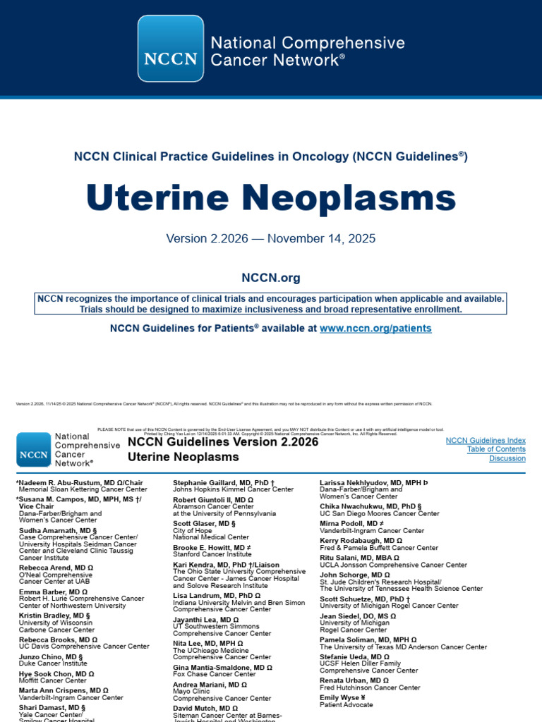 NCCN Guidelines for Uterine Neoplasms | PDF | Ovarian Cancer | Carcinoma
