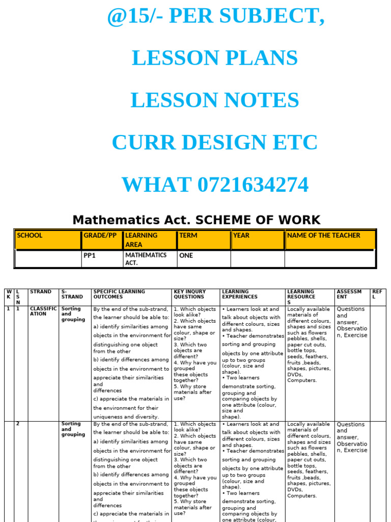 PP1 Term 1 Mathematics Schemes | PDF | Learning