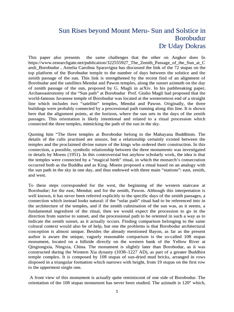 Sun Alignment and Meru in Borobudur | PDF | Angkor | Hindu Astrology