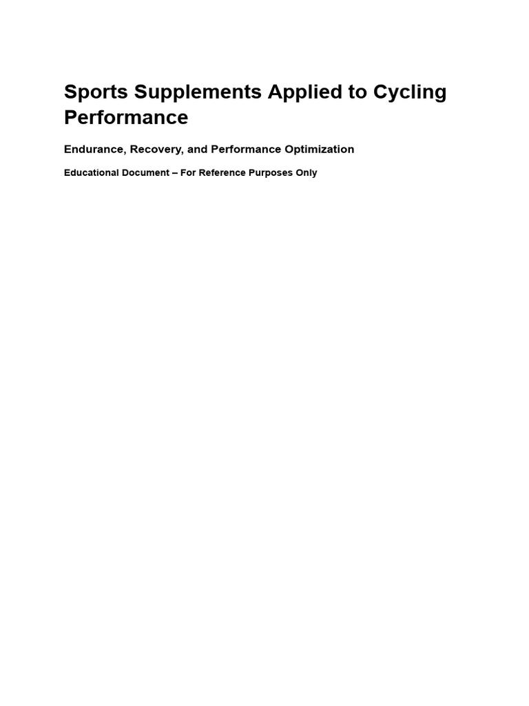 Sports Supplements Applied To Cycling Performance | PDF | Dietary ...
