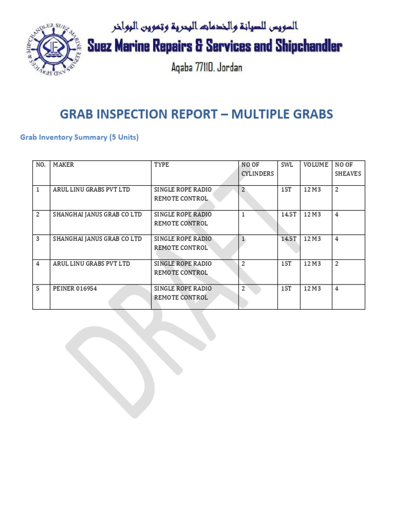 Grab Inspection Report Summary | PDF | Piston | Valve