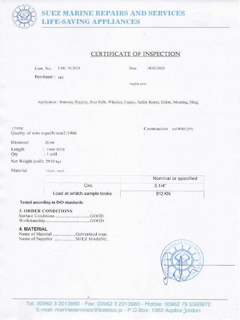 Certificate Wire Rope 26mm | PDF