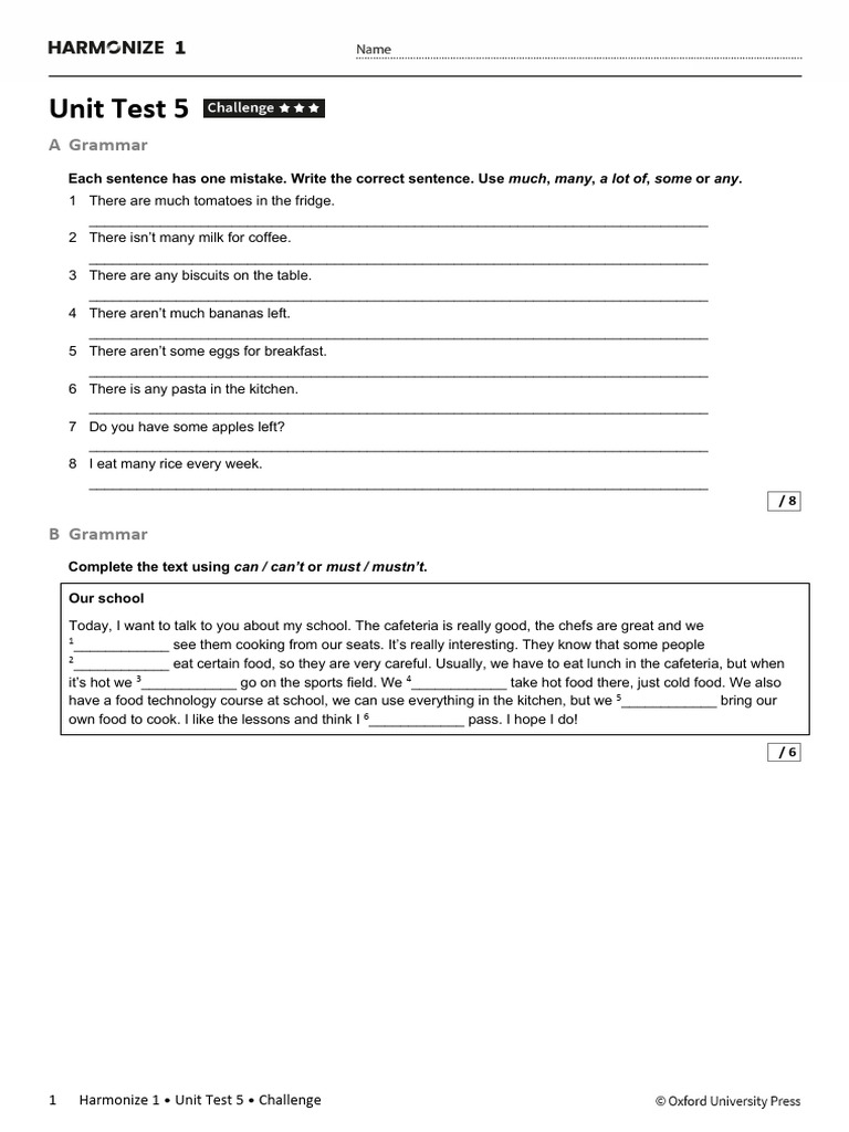 Grammar and Vocabulary Unit Test 5 | PDF | Restaurants | Meal