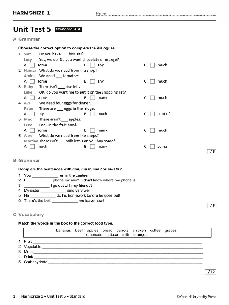 Unit Test 5: Grammar and Vocabulary | PDF | Meal | Cuisine