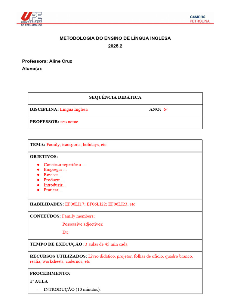 Sequ Ncia Did Tica MODELO.docx | PDF