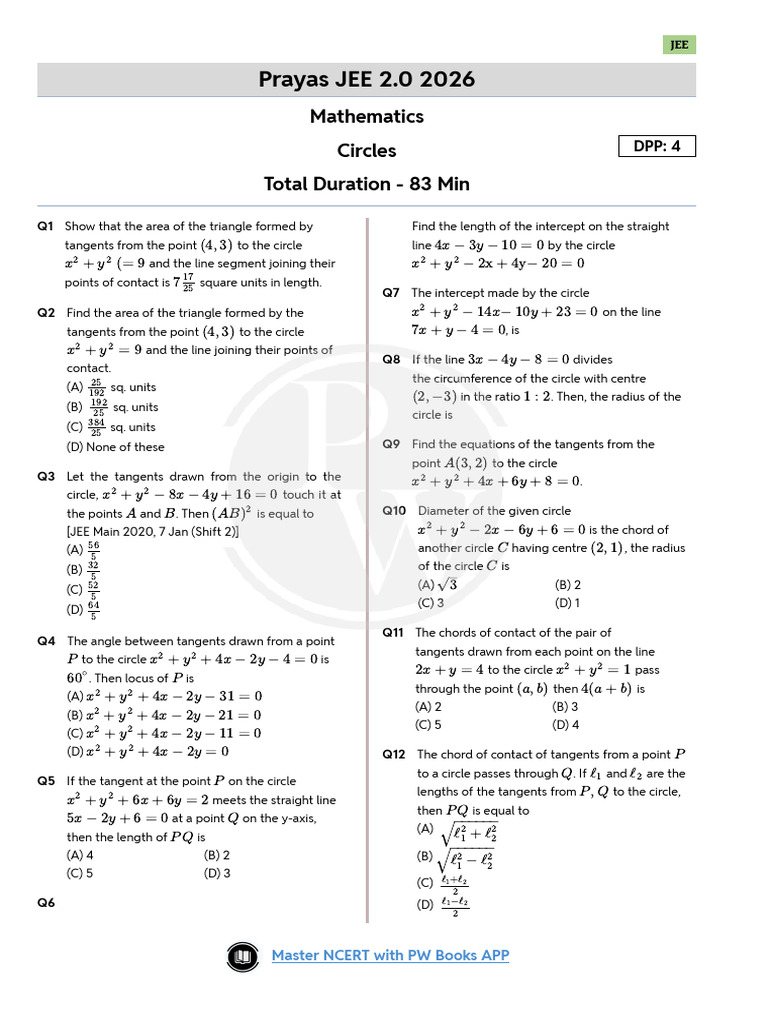 JEE 2026 Triangle and Circle Problems | PDF | Circle | Elementary ...