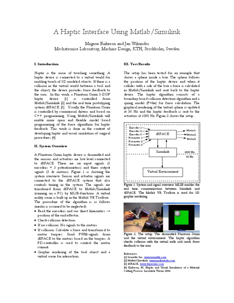 A Haptic Interface Using Matlab | PDF | Virtual Reality | Areas Of ...