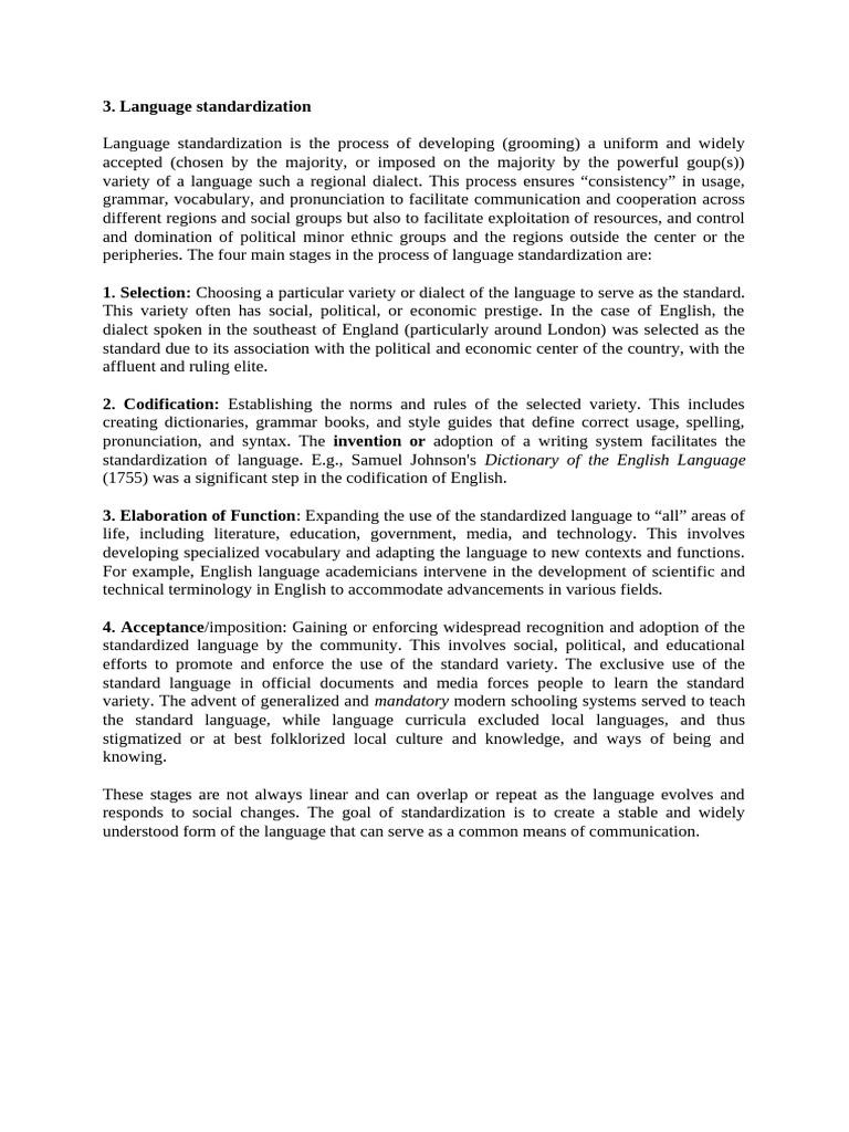 Language Standardization Process Explained | PDF | English Language ...