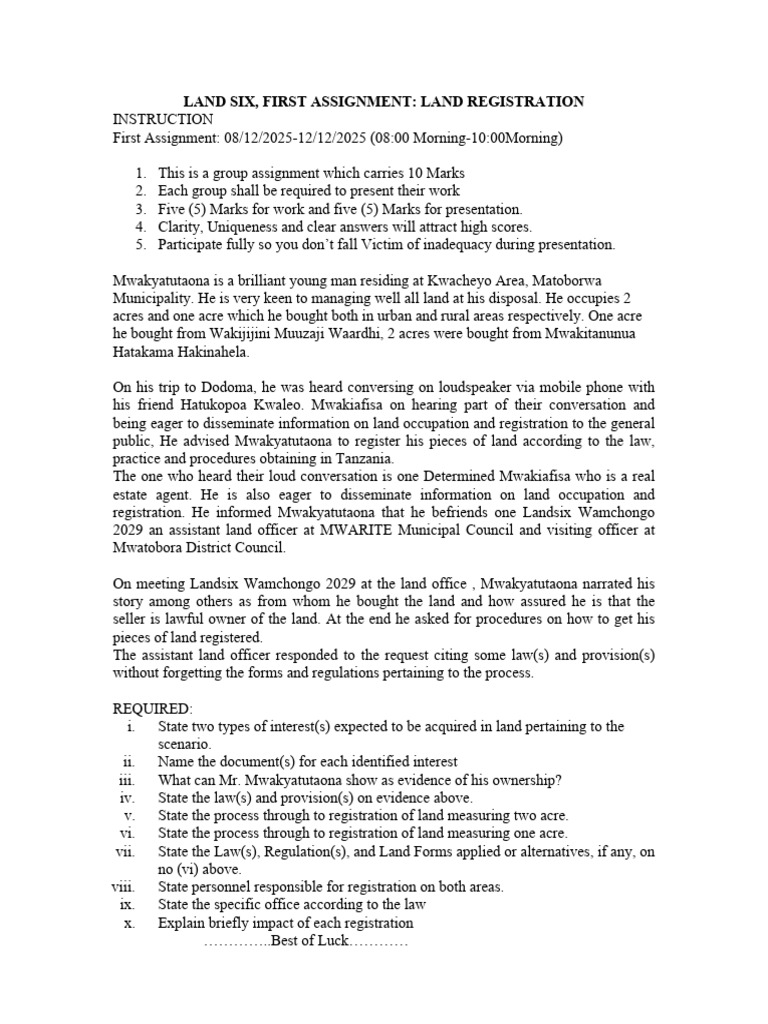 Land Registration Assignment Guide | PDF | Justice | Crime & Violence