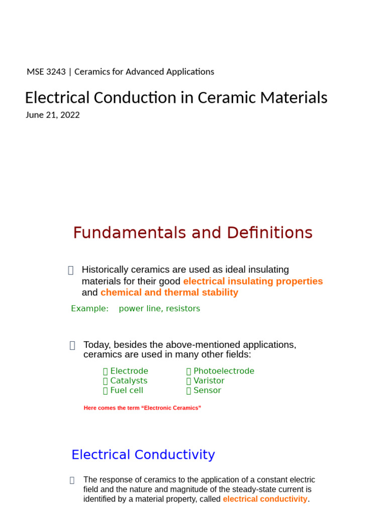Lecture 6 Ionic Conduction | PDF | Electrical Resistivity And ...